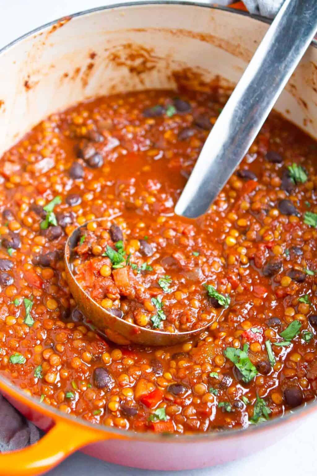 Vegan Lentil Chili Recipe - Cookin Canuck - Meatless Dinner